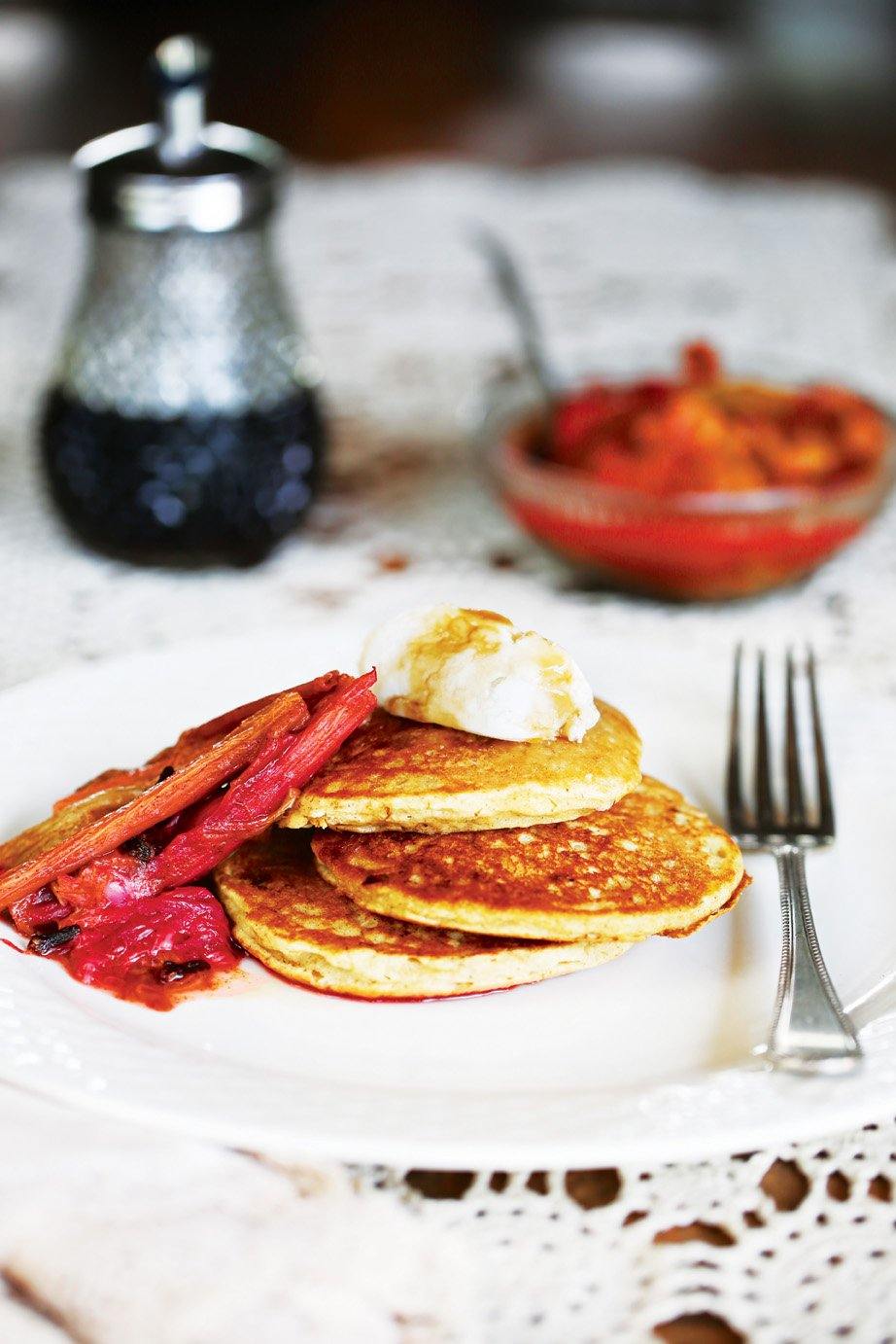 Apple & Cinnamon Pikelets with Clove & Maple-Glazed Rhubarb — Santos ...