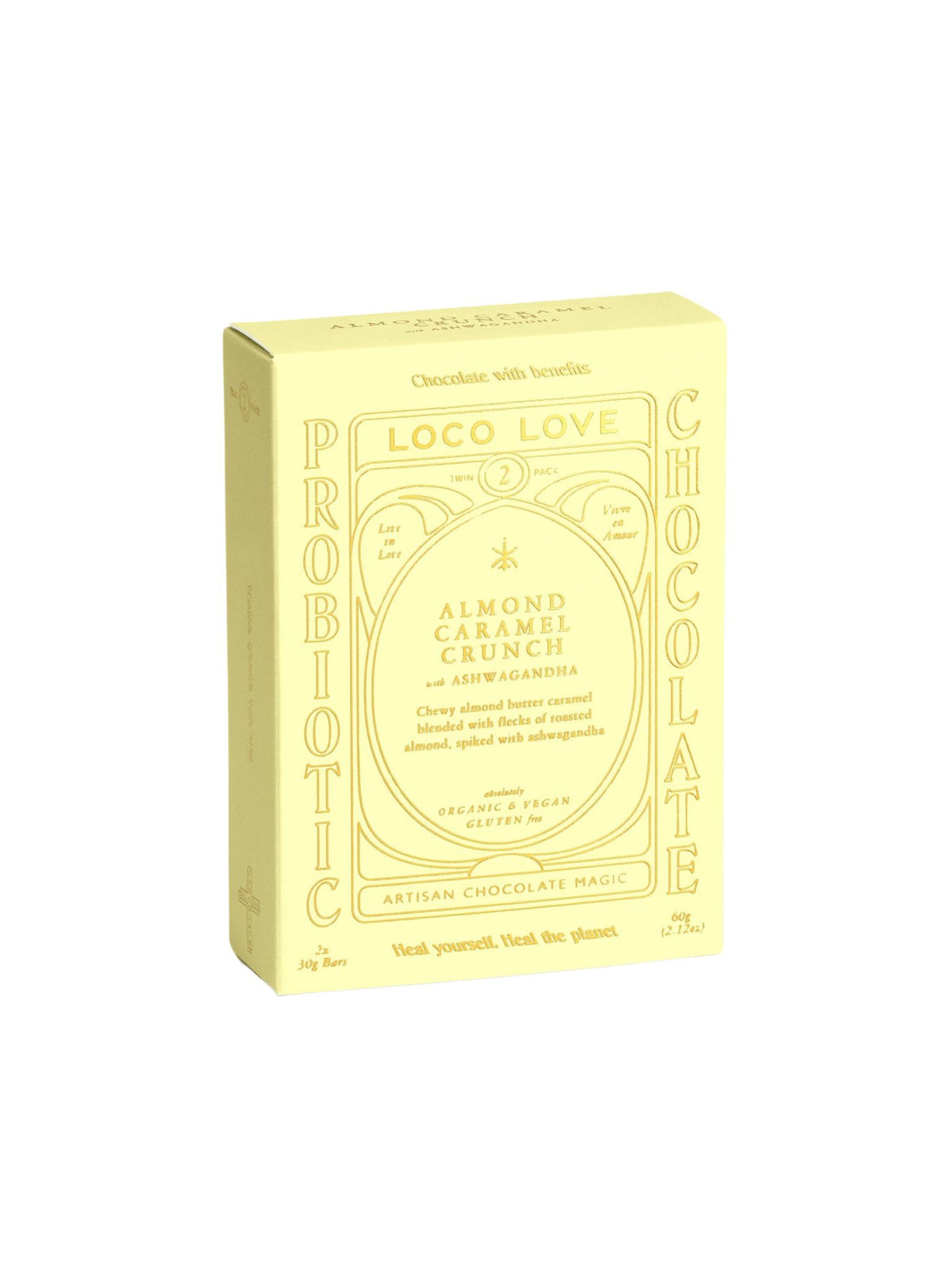 Almond Caramel Crunch Chocolate Loco Love Twin Pack 60g — Santos Organics